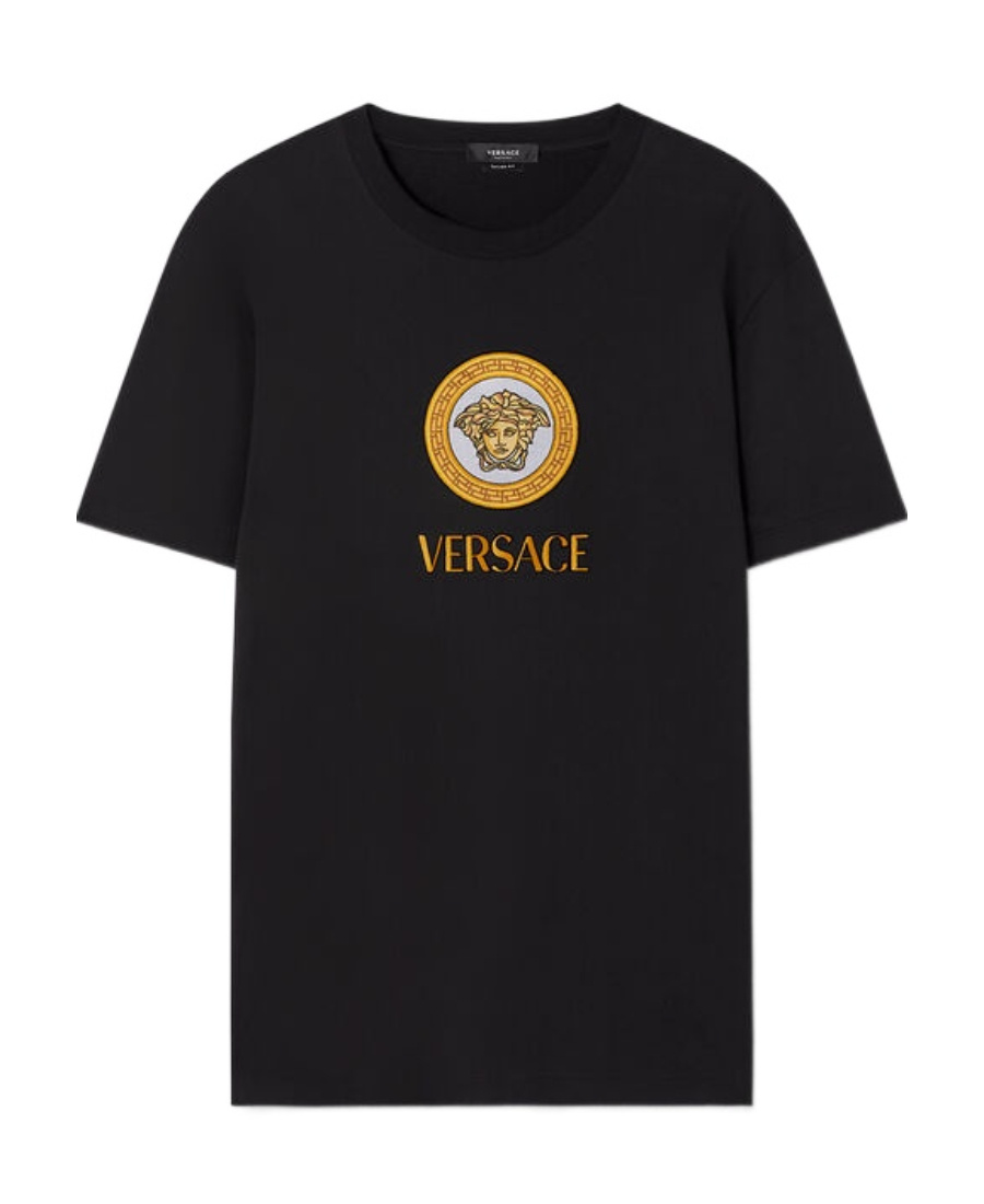Versace Embroidered Medusa Logo T-shirt In Black | ModeSens