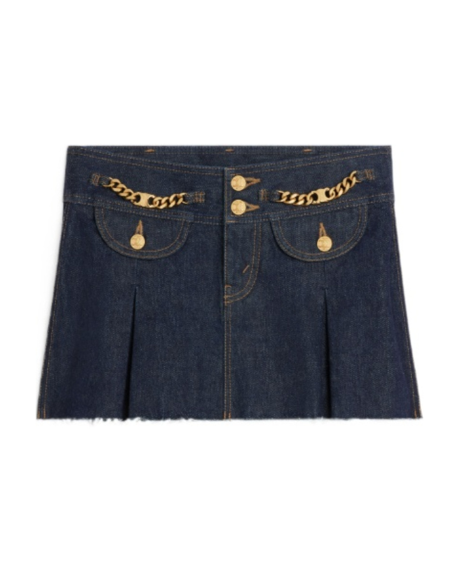 Celine Chain Detail Denim Skirt In Blue | ModeSens