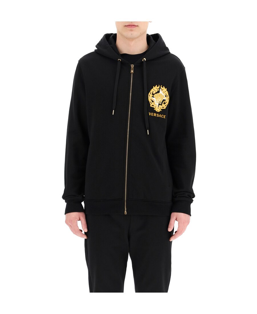 Versace Medusa Print Detail Zip-up Hoodie In Black | ModeSens