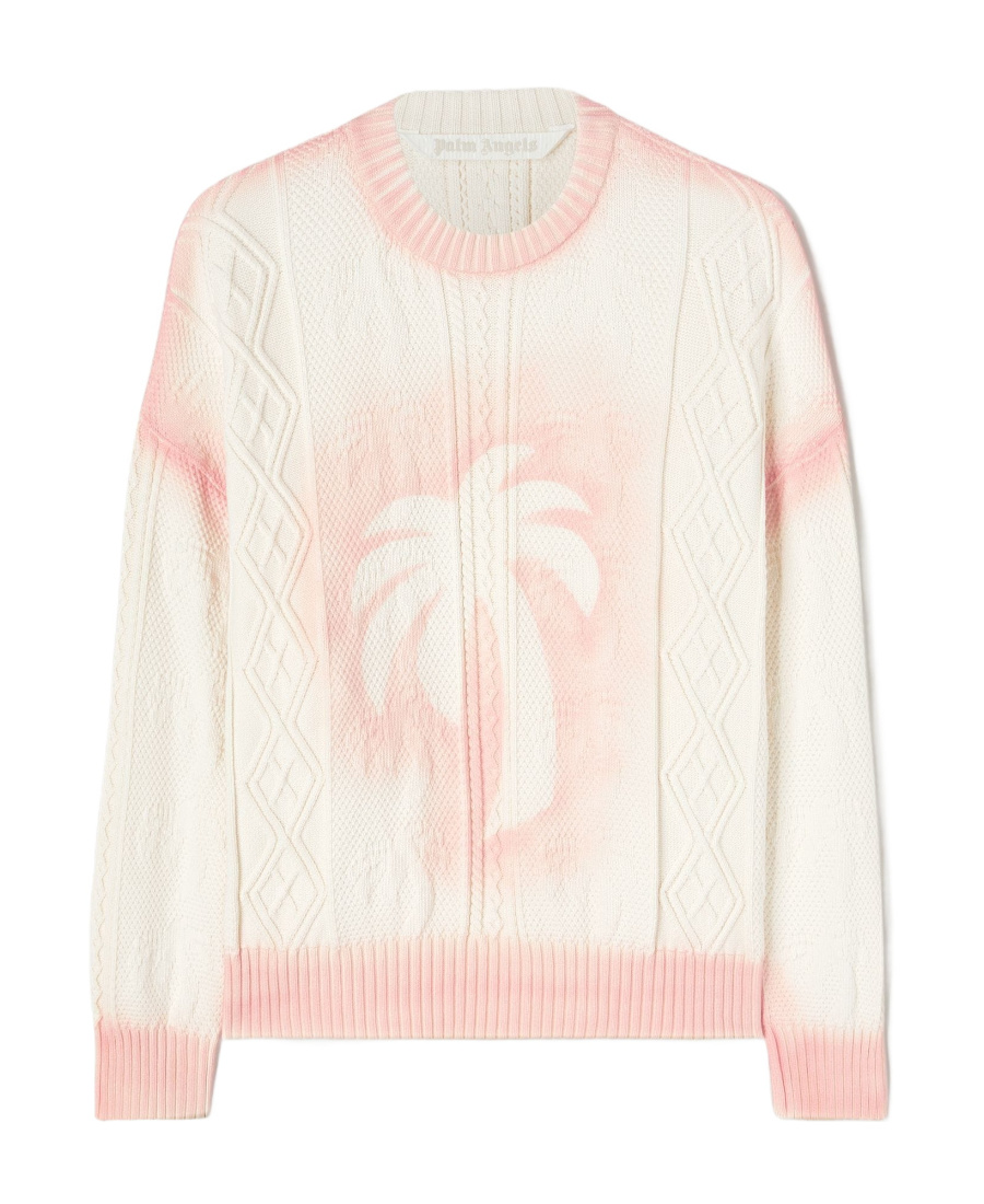 Palm Angels Sprayed Palm Cable-knit Jumper In White | ModeSens