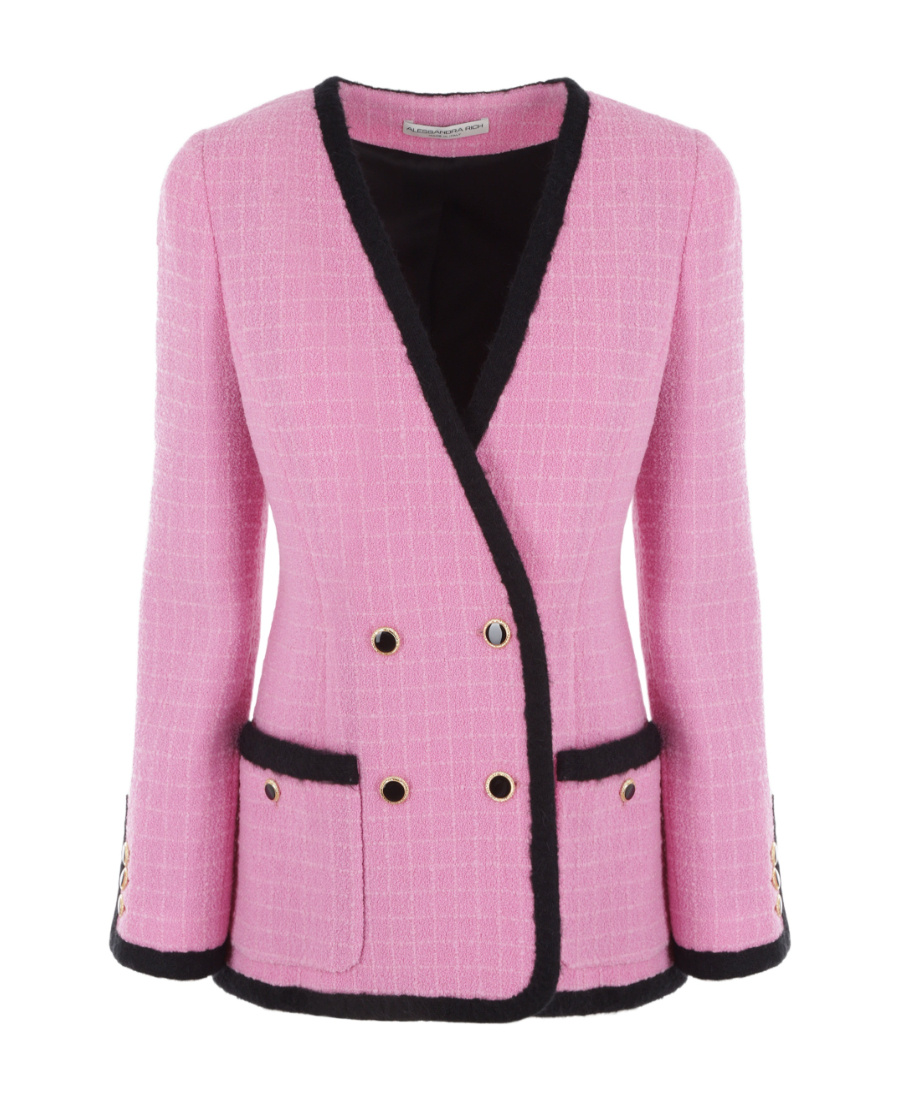 Alessandra Rich Contrast-trim Boucl Tweed Jacket In Pink | ModeSens