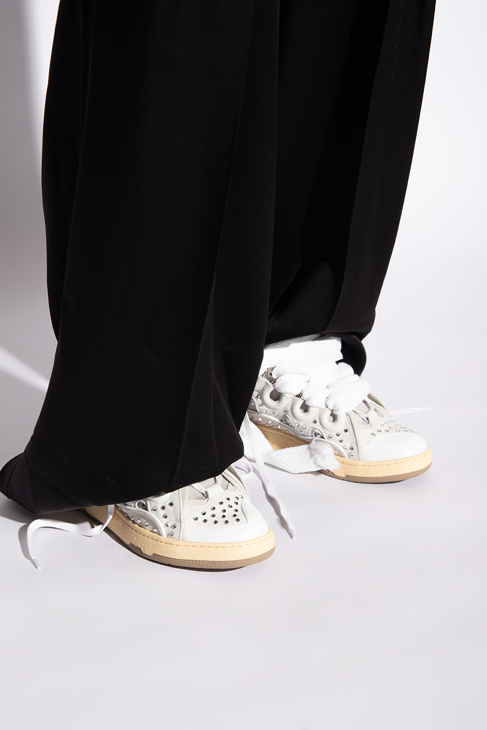 Lanvin Curb Rhinestone-embellished Sneakers In White | ModeSens