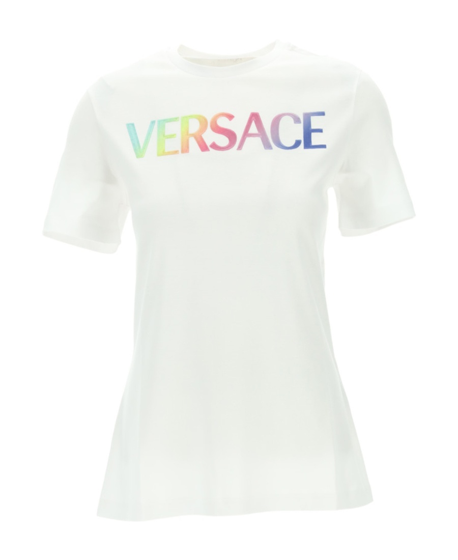 Versace Rainbow Logo Embroidered T-shirt In White | ModeSens
