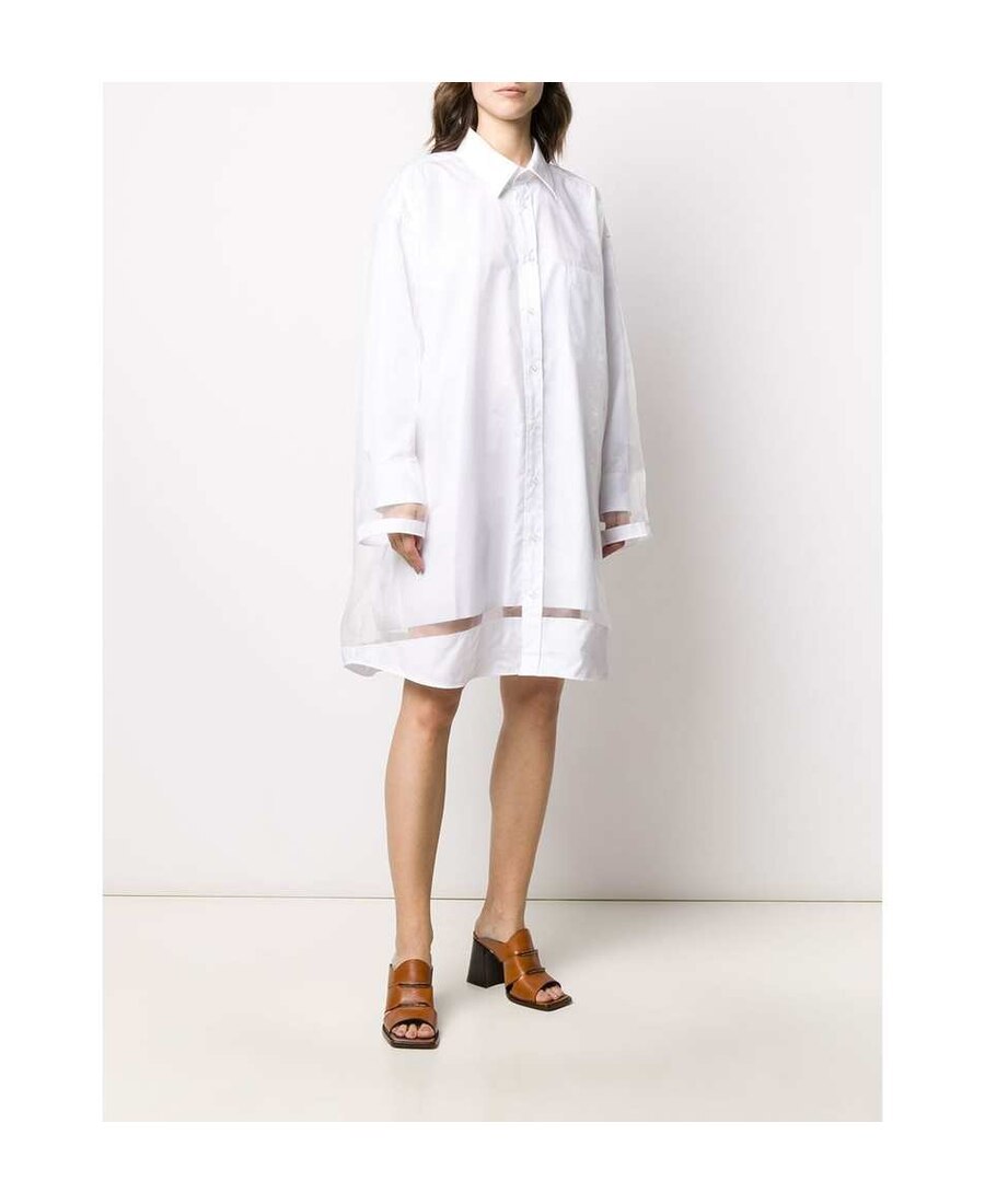 Maison Margiela Sheer Panelled Shirt Dress In White | ModeSens