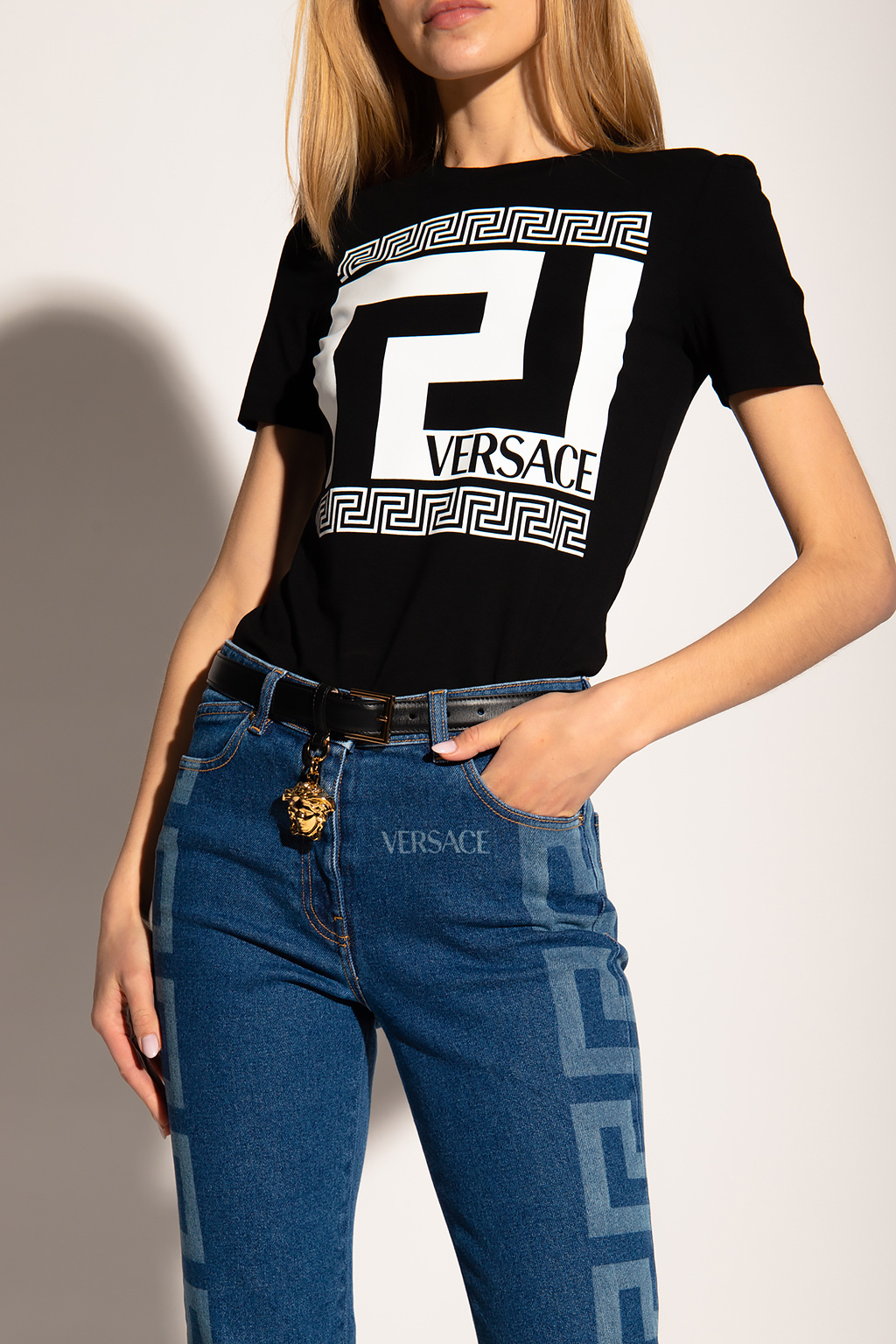 Versace Greca-print T-shirt In Black | ModeSens