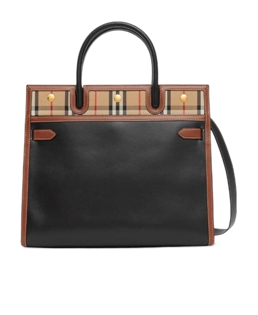 Burberry Small Title Vintage Check Tote In Black | ModeSens