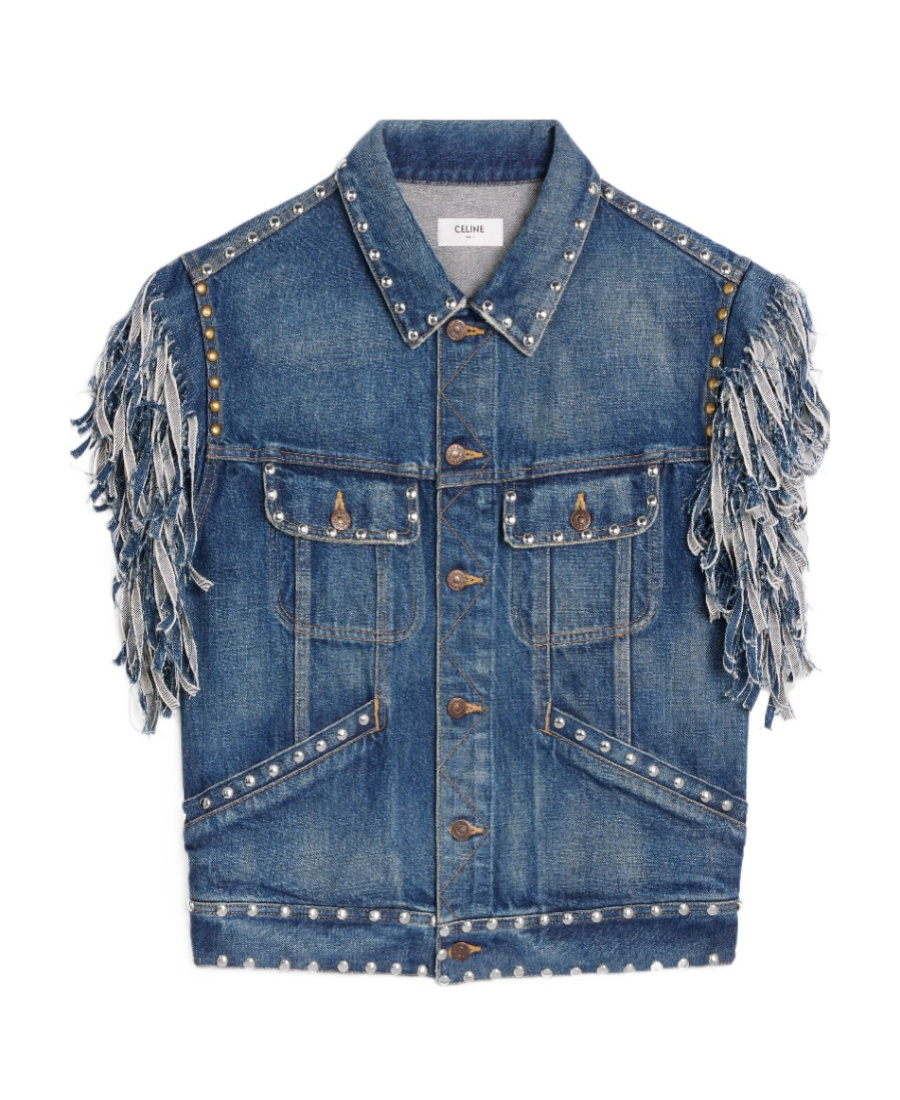 Celine Logo Denim Vest In Blue | ModeSens