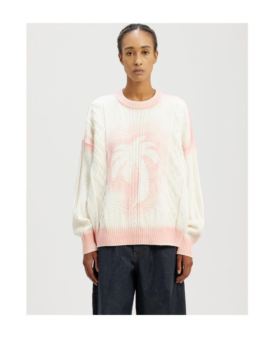 Palm Angels Sprayed Palm Cable-knit Jumper In White | ModeSens