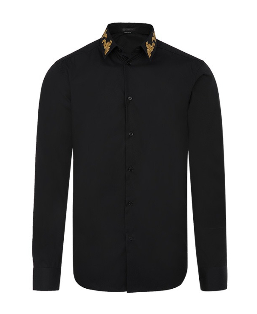 Versace Embroidered Collar Shirt In Black | ModeSens