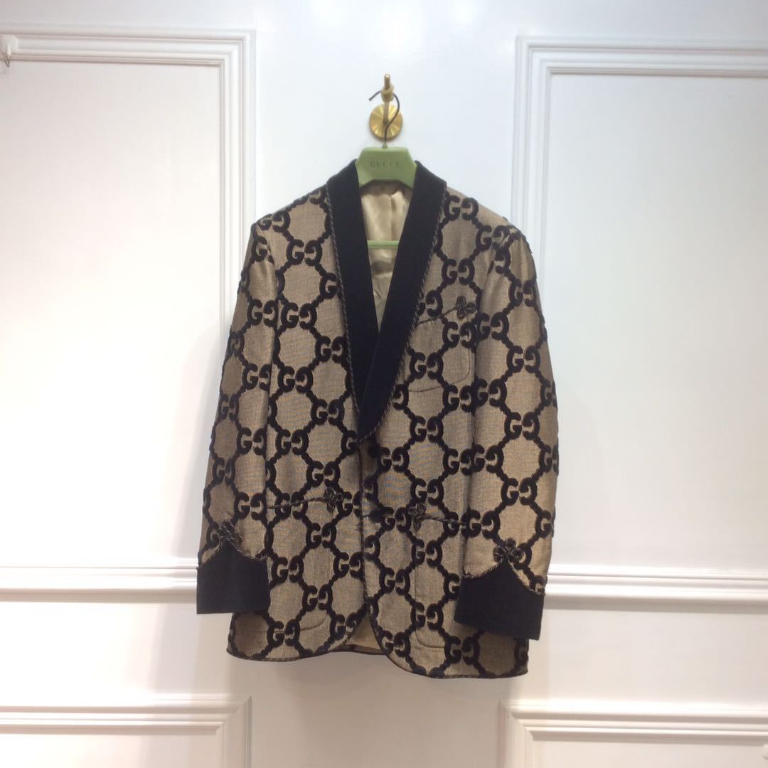 Gucci Gg Jacquard Suit Jacket In Black | ModeSens