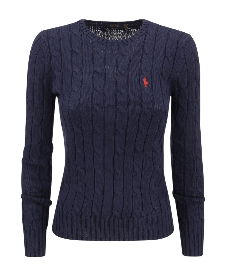 Polo Ralph Lauren Womens Hunter Navy Logo-embroidery Cable-knit Wool ...