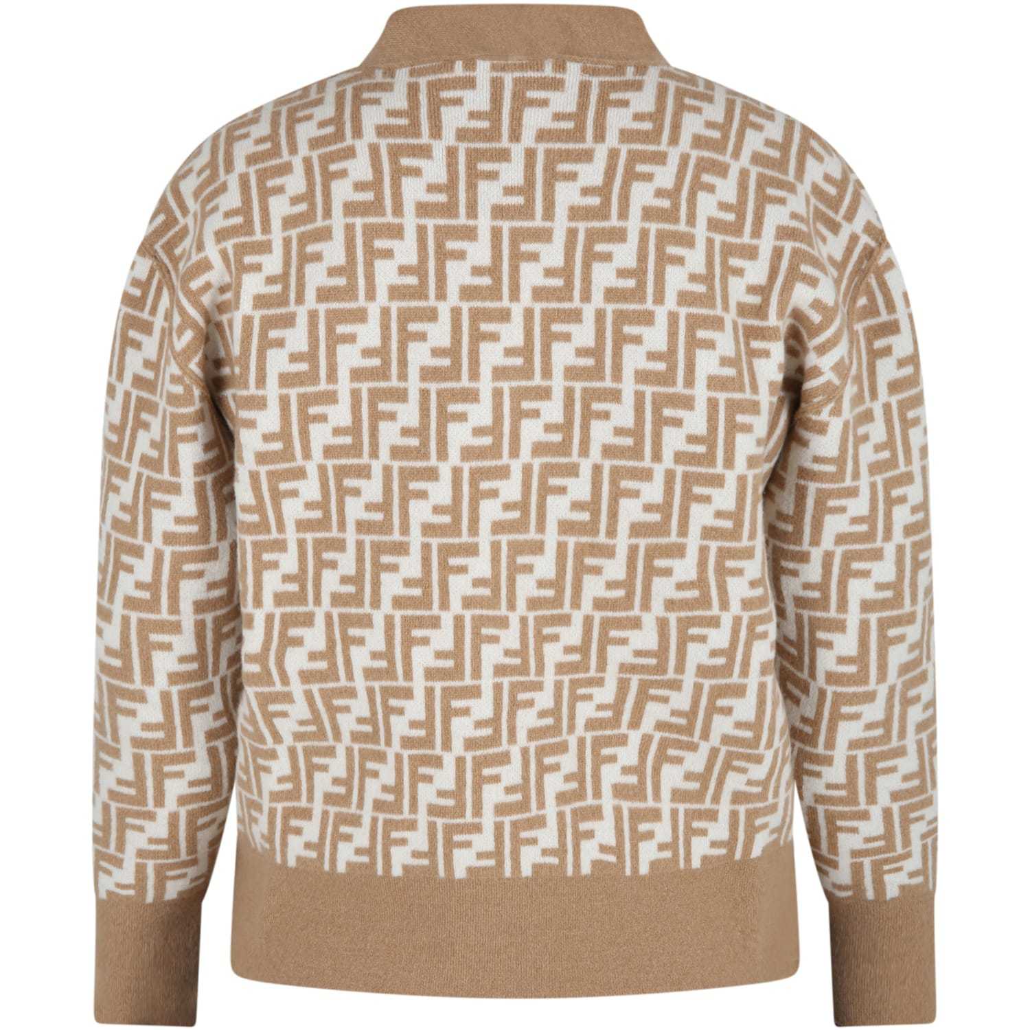 Fendi V-neck Knitted Cardigan In Brown | ModeSens