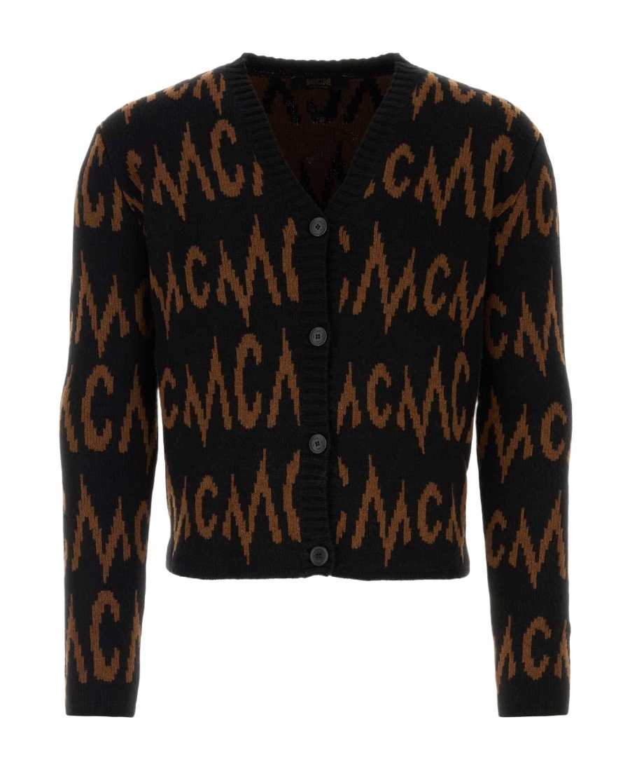 Mcm Monogrammed V-neck Knit Cardigan In Black | ModeSens
