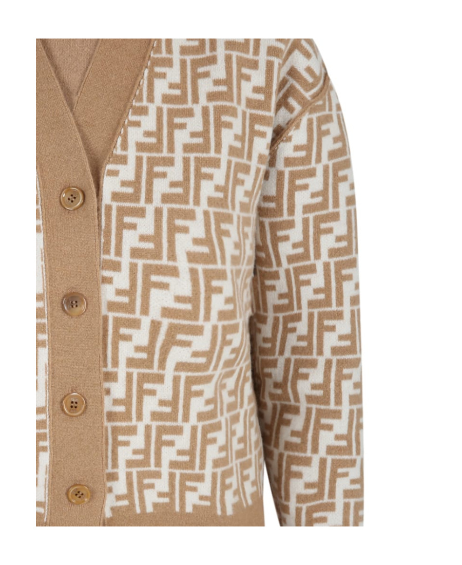 Fendi V-neck Knitted Cardigan In Brown | ModeSens
