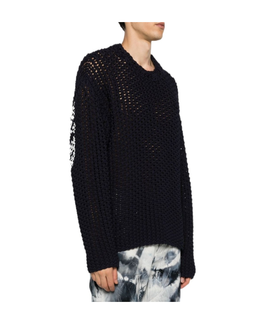 Stone Island Logo-print Long-sleeve Macramé Jumper In Navy | ModeSens