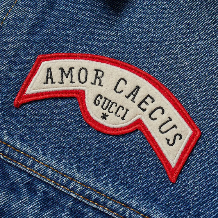 Gucci Patch Detail Oversized Denim Jacket In Blue | ModeSens