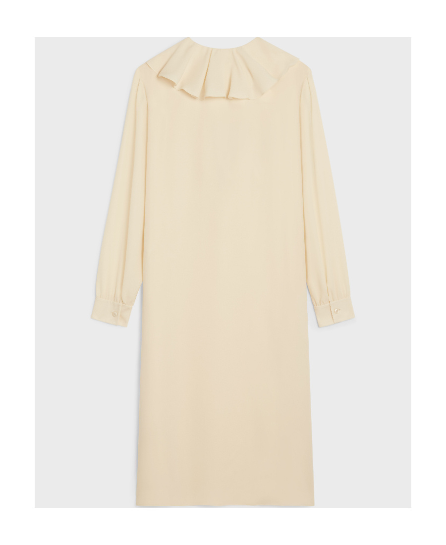 Celine Jabot Dress In Lightweight Silk Sablé In White | ModeSens