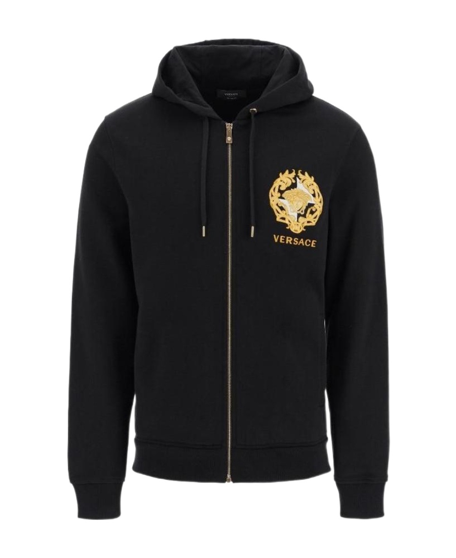 Versace Medusa Print Detail Zip-up Hoodie In Black | ModeSens