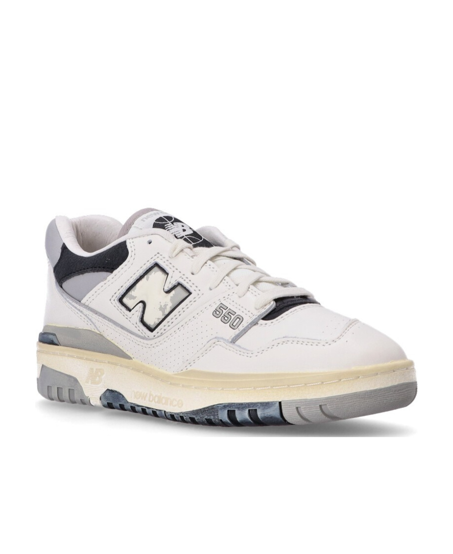 New Balance '550' White And Grey Low Top Sneakers With Logo And ...