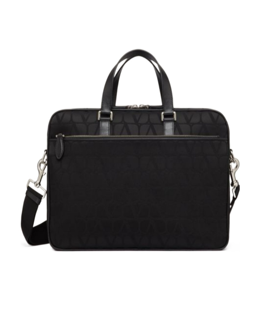 Valentino Garavani Vlogo Leather-trim Laptop Bag In Black | ModeSens