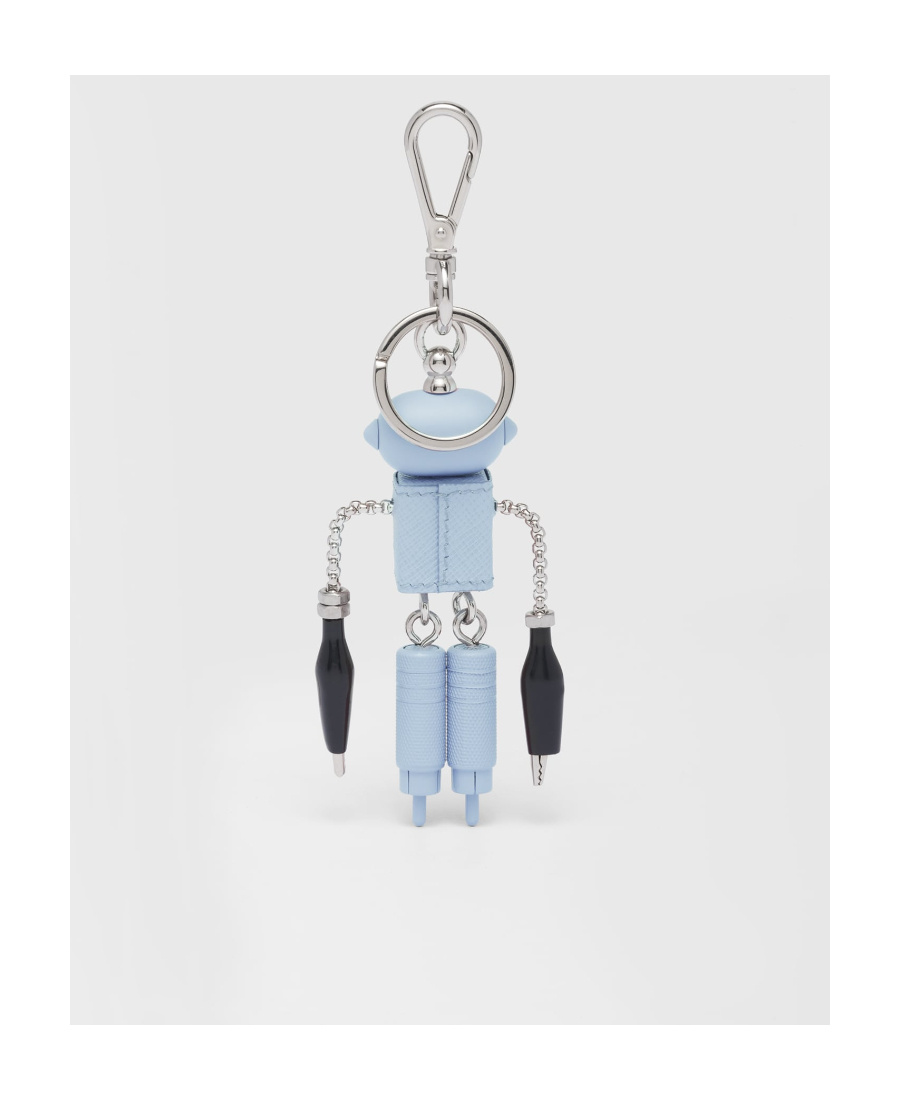 Prada Saffiano Leather Robot Keychain In Blue | ModeSens