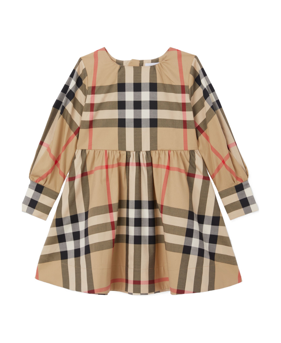 Burberry Kids' Adriana Check Long Sleeve Stretch Cotton Dress In Beige ...