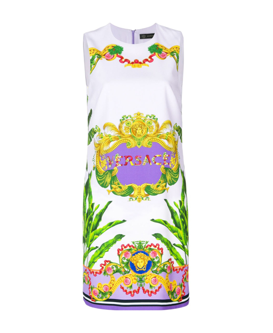 Versace Iconic Printed Dress In White | ModeSens