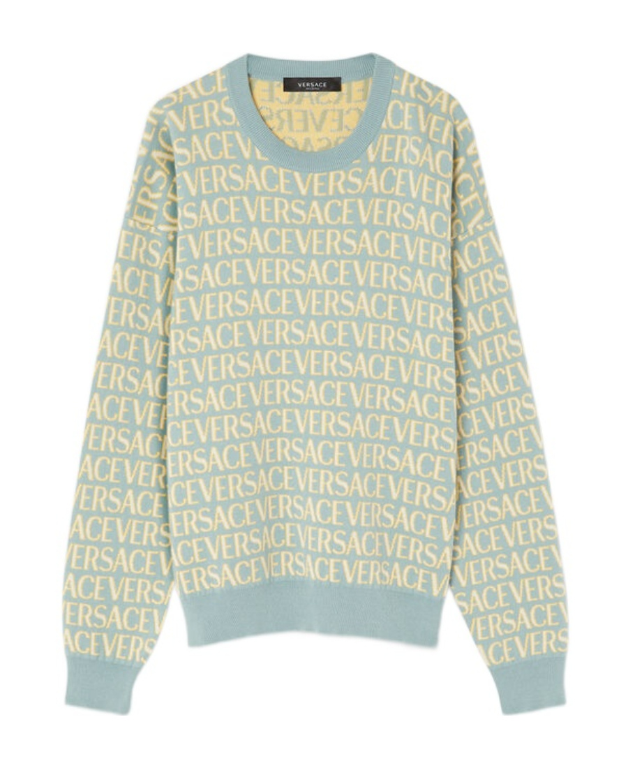Versace All-over Logo Jacquard Sweater In Multicolour | ModeSens