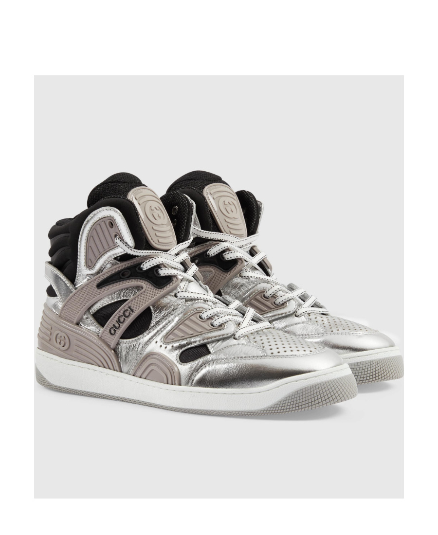 Gucci Basket High Leather Sneaker In Black | ModeSens