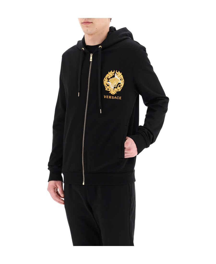 Versace Medusa Print Detail Zip-up Hoodie In Black | ModeSens