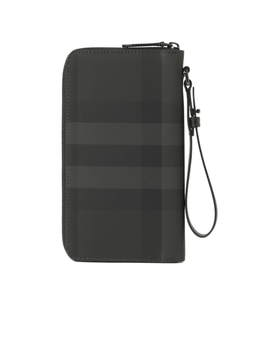 Burberry Check Travel Wallet In Charcoal | ModeSens