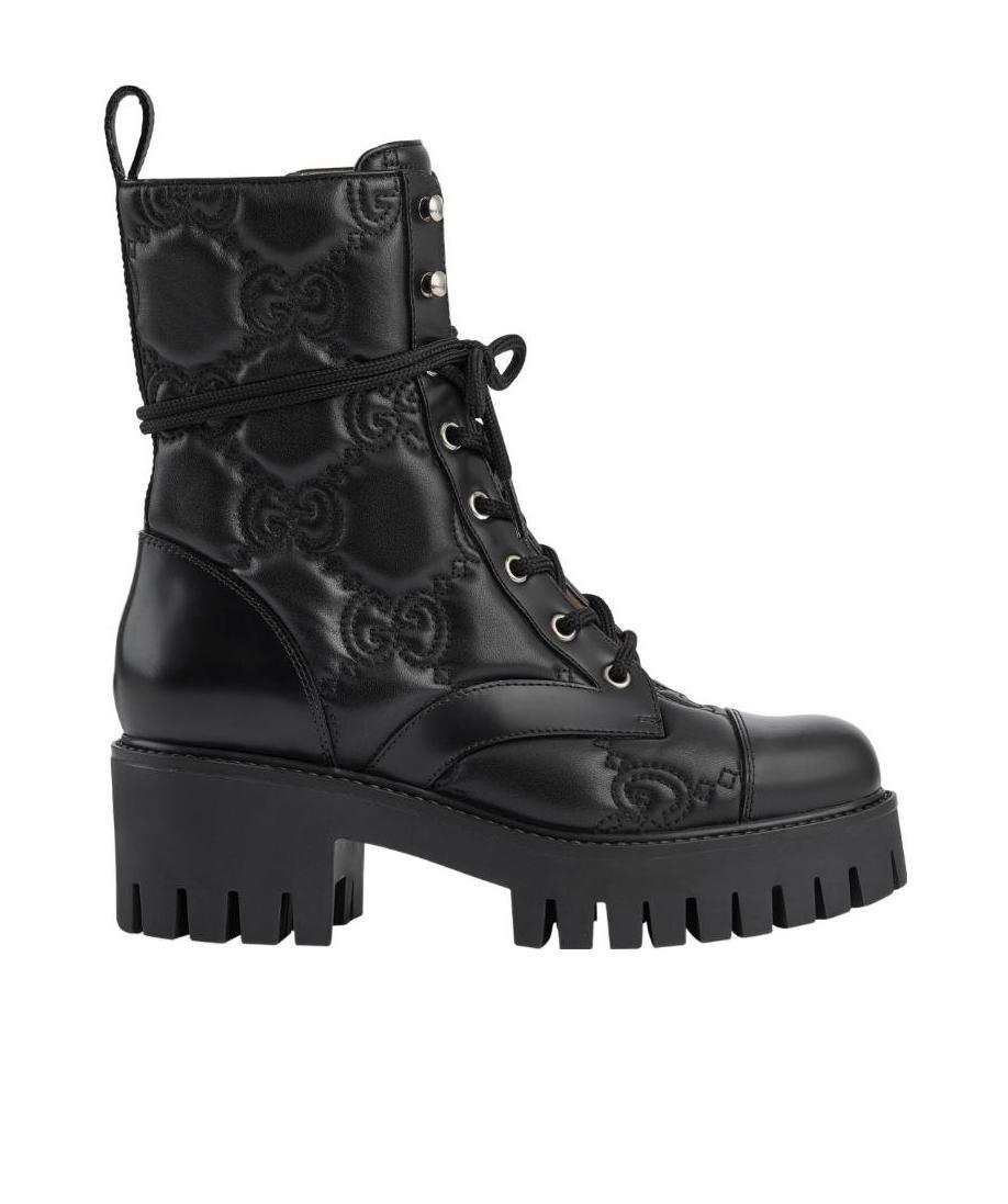 Gucci Quilted-logo Leather Combat Boots In Nero | ModeSens