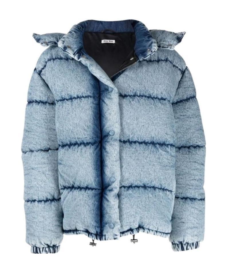 Miu Miu Quilted-finish Denim Puffer Jacket In Blue | ModeSens