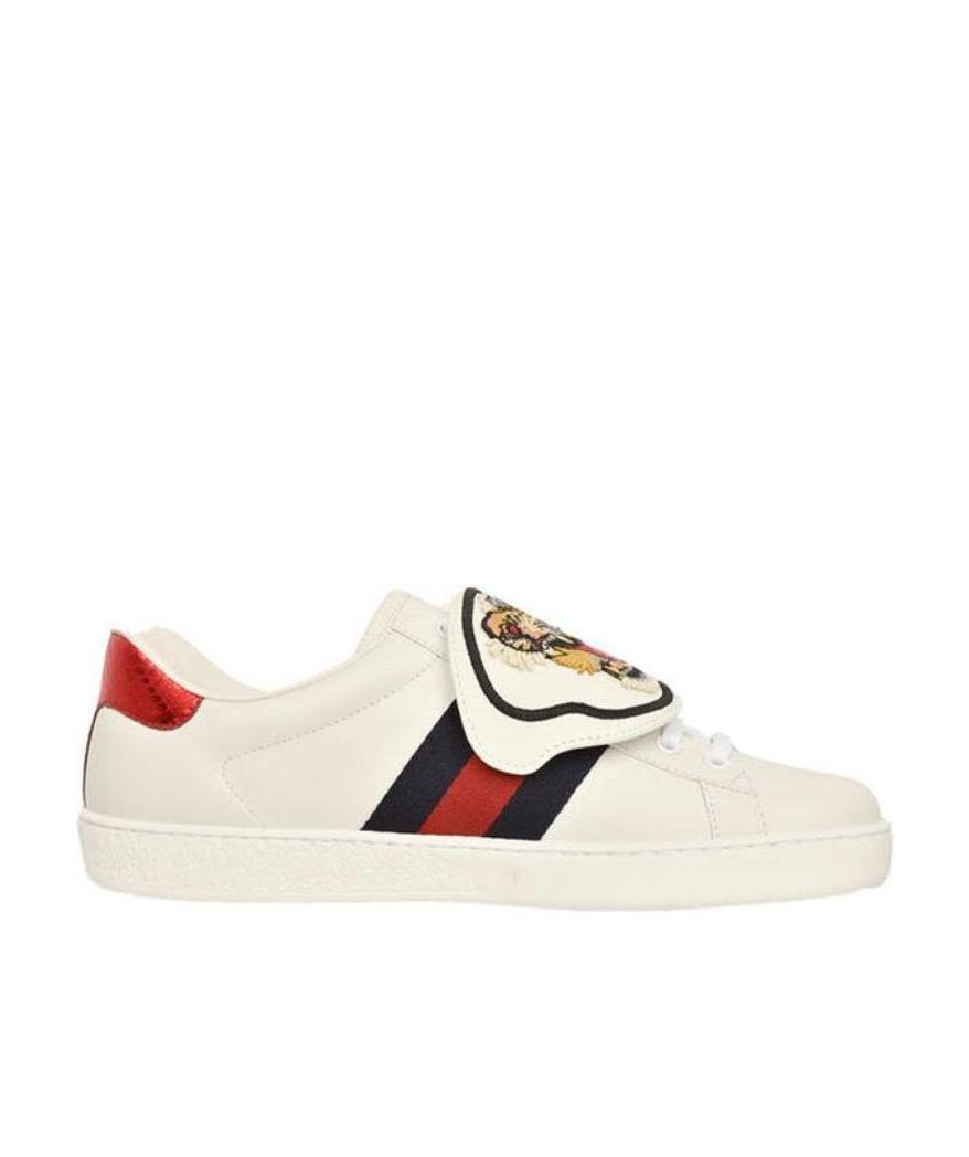 Gucci Tiger Label Casual Sneakers In White | ModeSens
