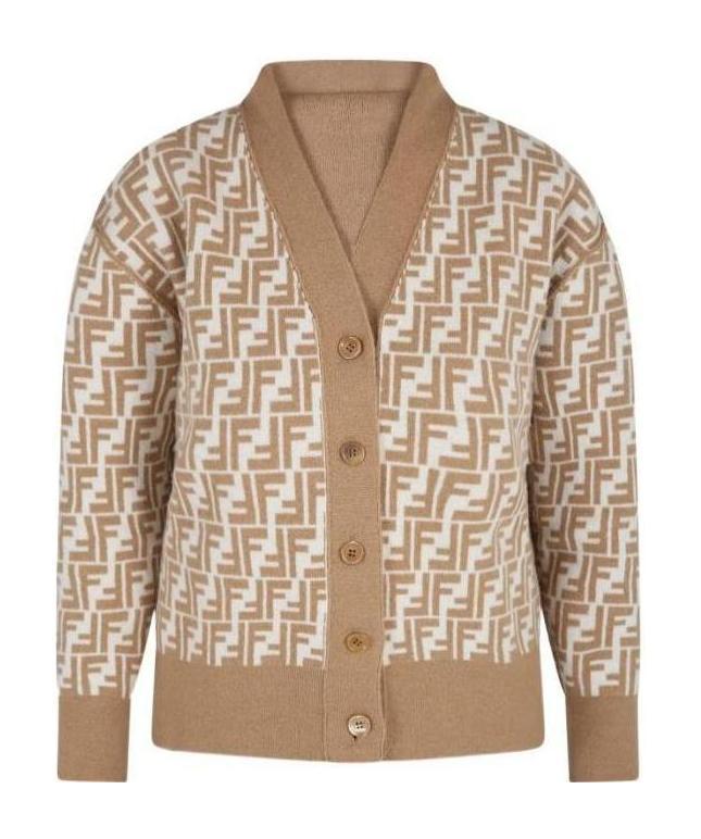 Fendi V-neck Knitted Cardigan In Brown | ModeSens